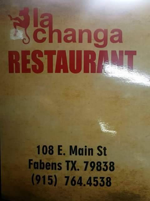 Carta de La Changa Restaurant, Fabens