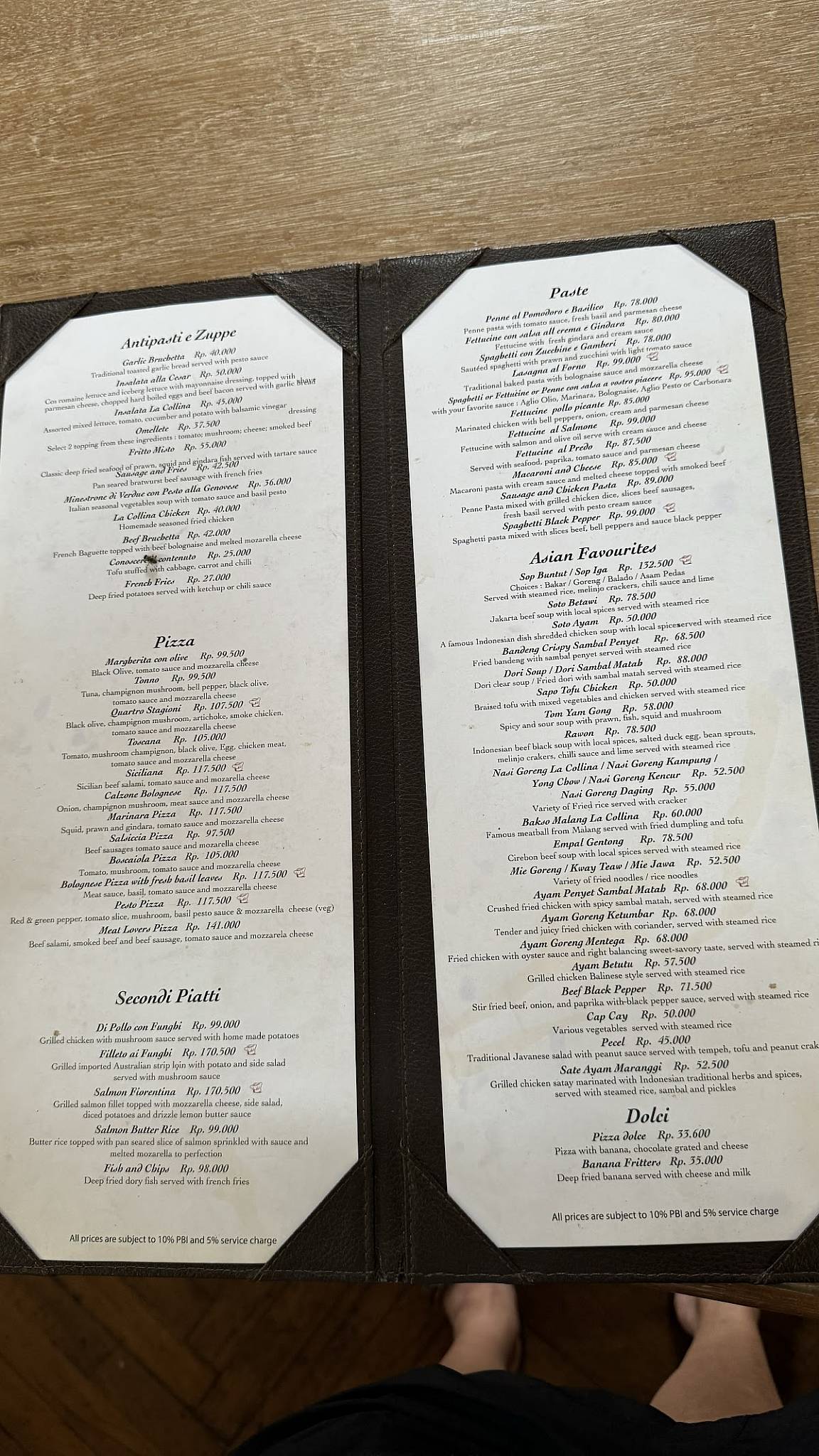 Menu at La Collina Restaurant, Margakaya