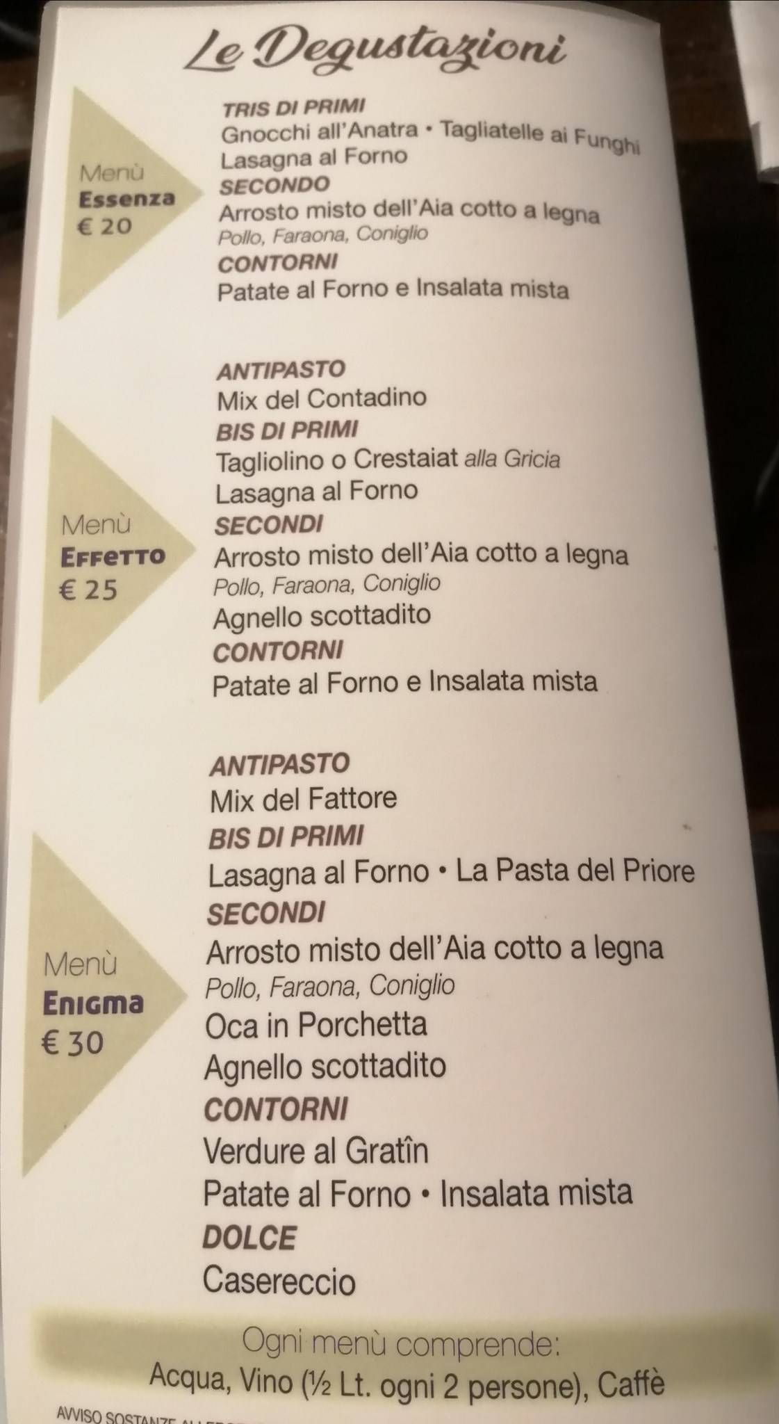 Menu da Ristorante La Collina Da Pifin Flavio, Monte Porzio