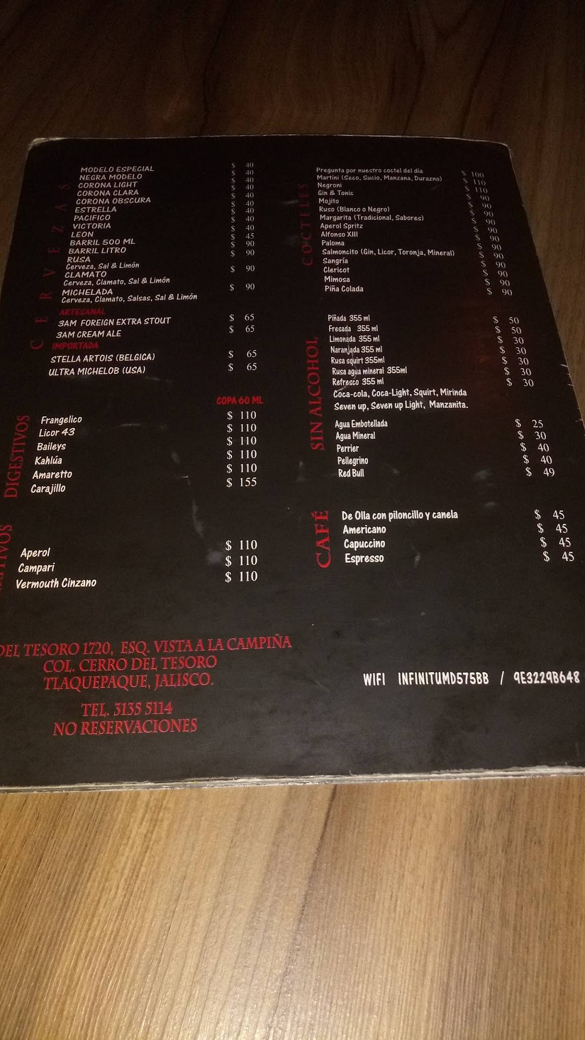 Carta de La Condenada bar a la leña, San Pedro Tlaquepaque, C. Vista a ...
