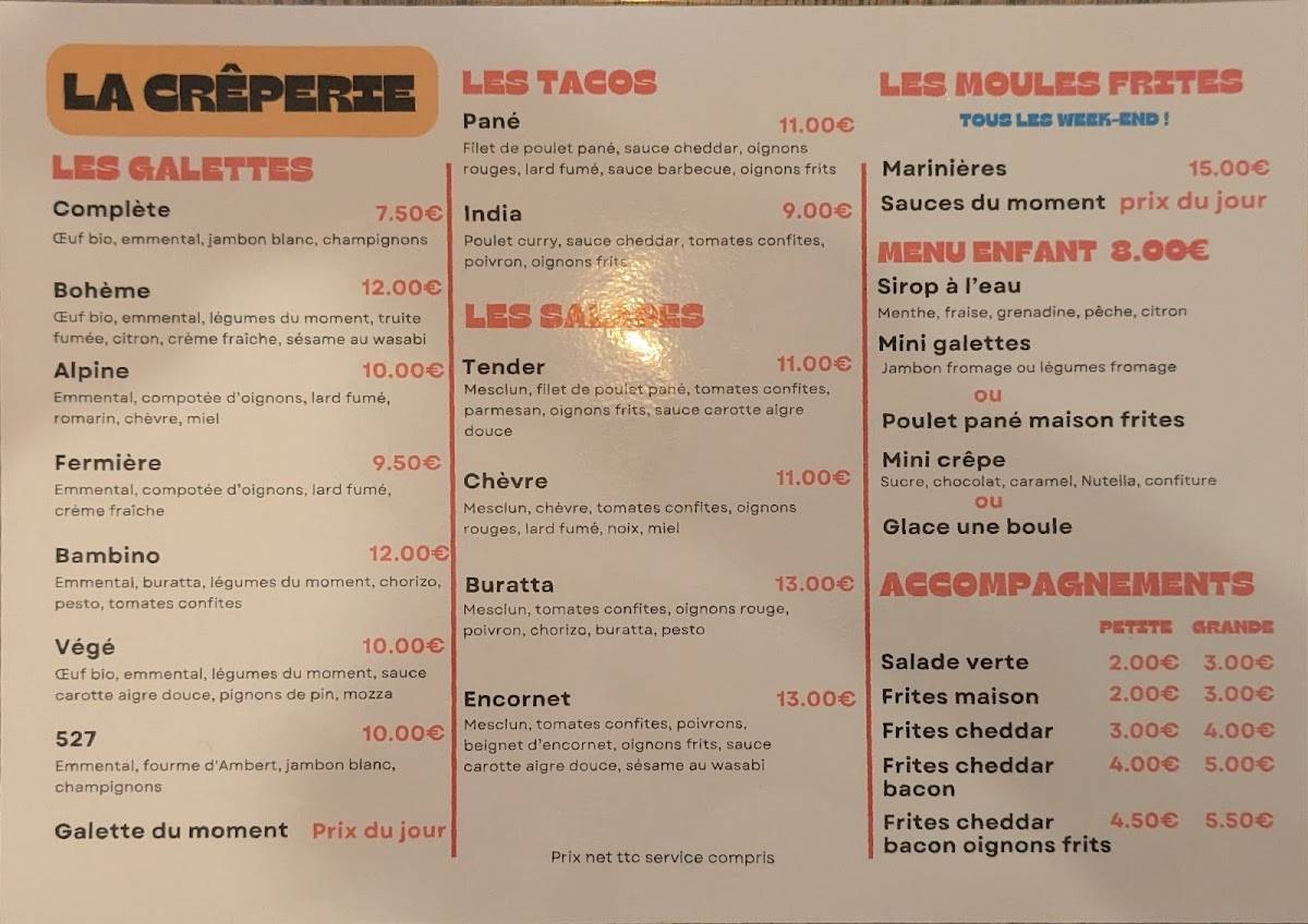 Menu au La Crêperie restaurant, Barbezieux-Saint-Hilaire