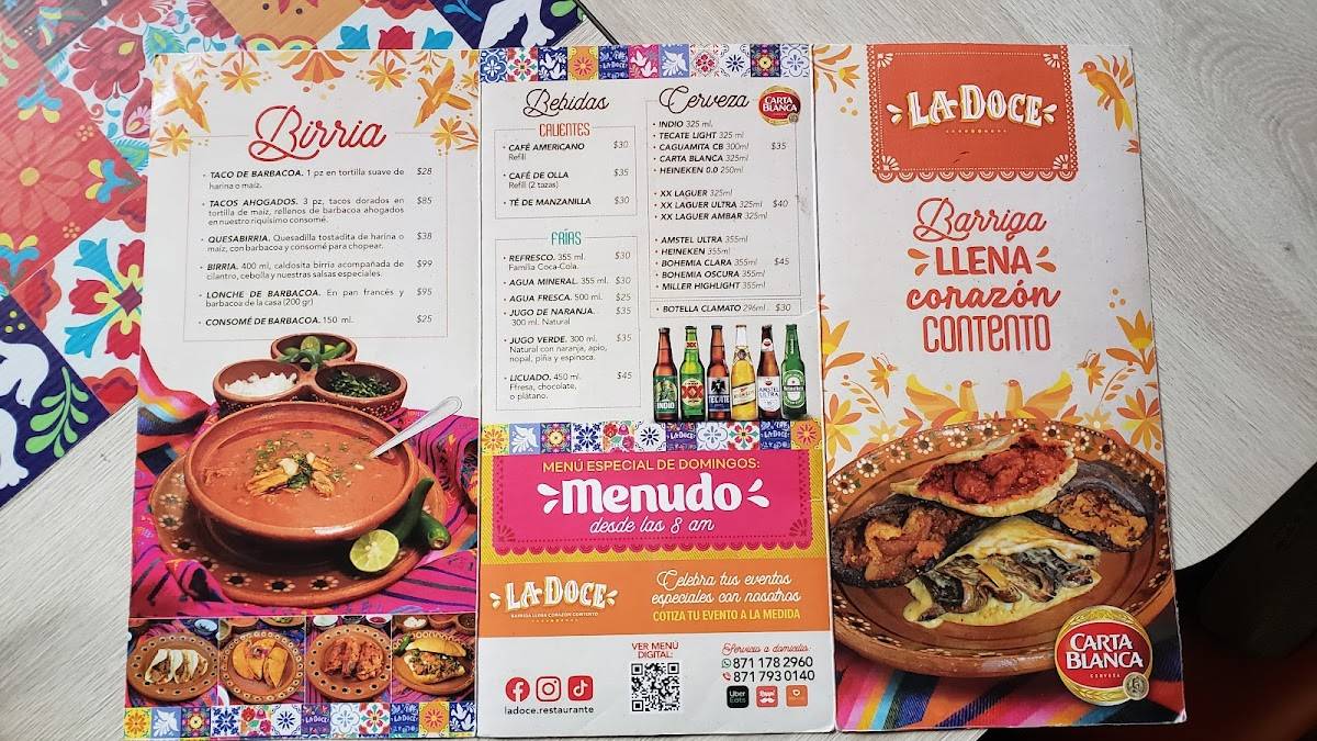Menu at La DOCE Restaurante, Torreón