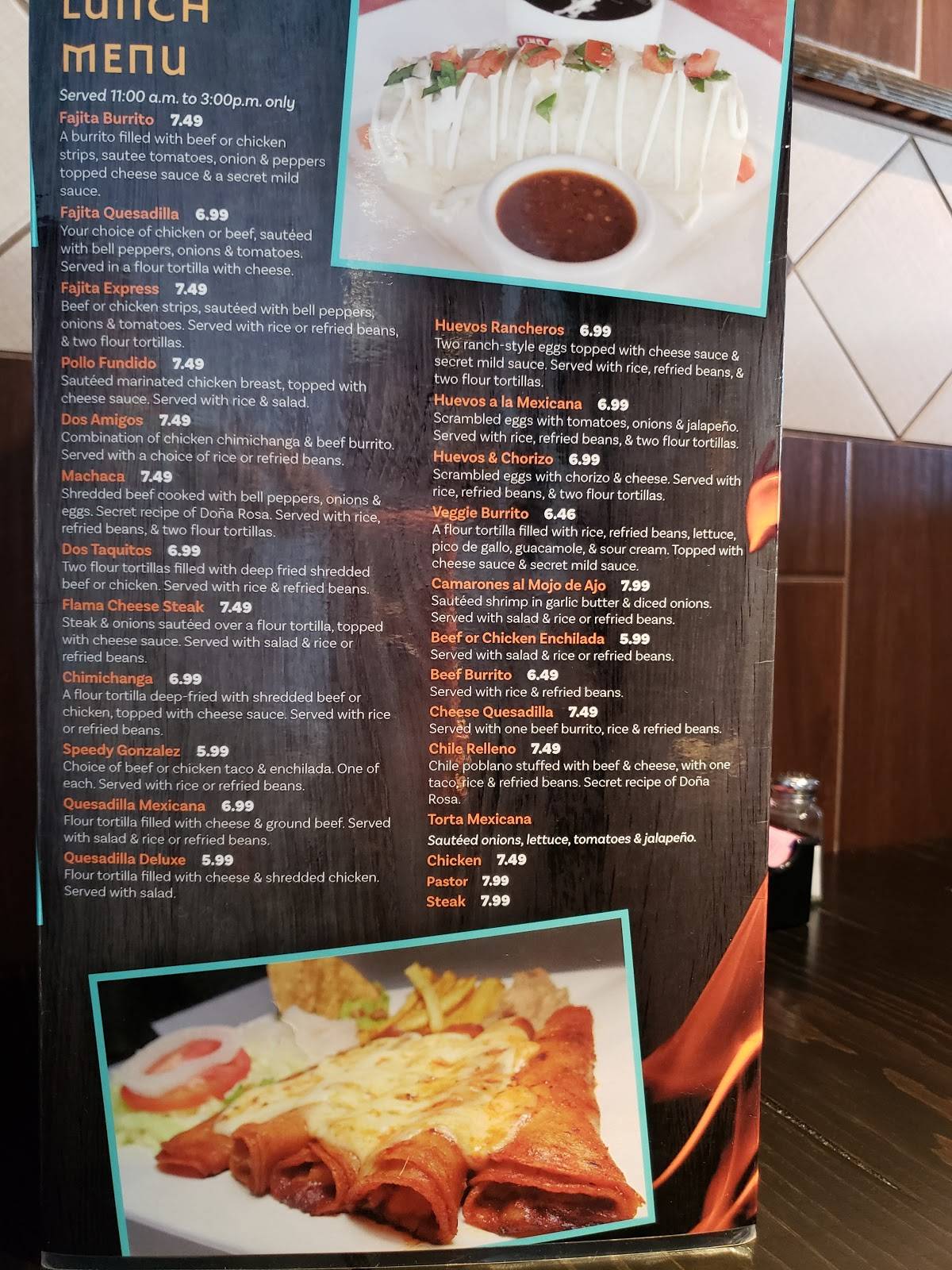Menu at La Flama Mexican Restaurant, Snow Hill