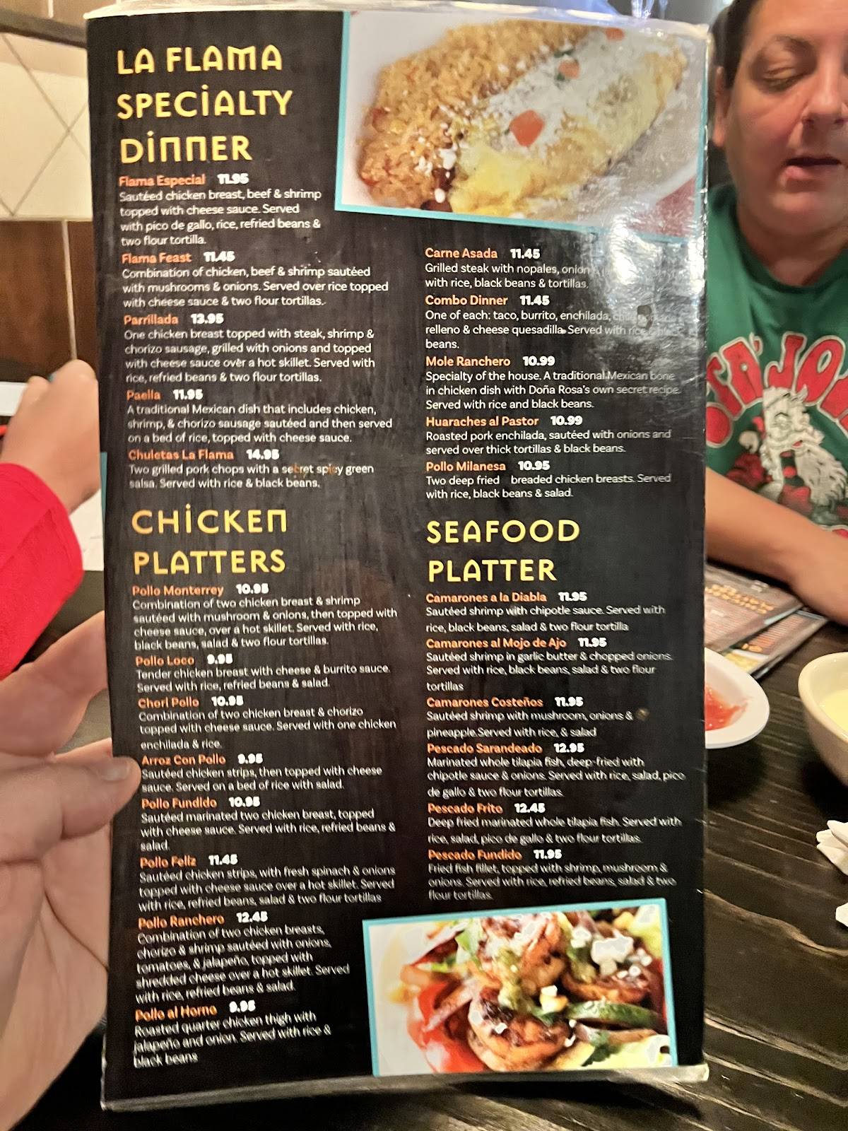 Menu at La Flama Mexican Restaurant, Snow Hill