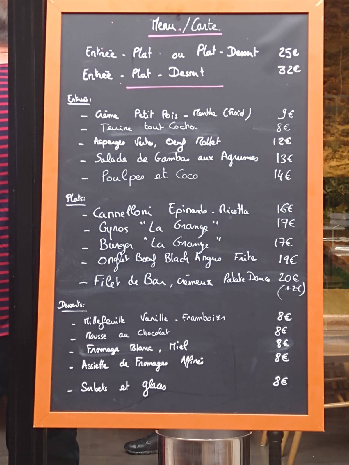 Menu au La Grange Brasserie restaurant, Yerres