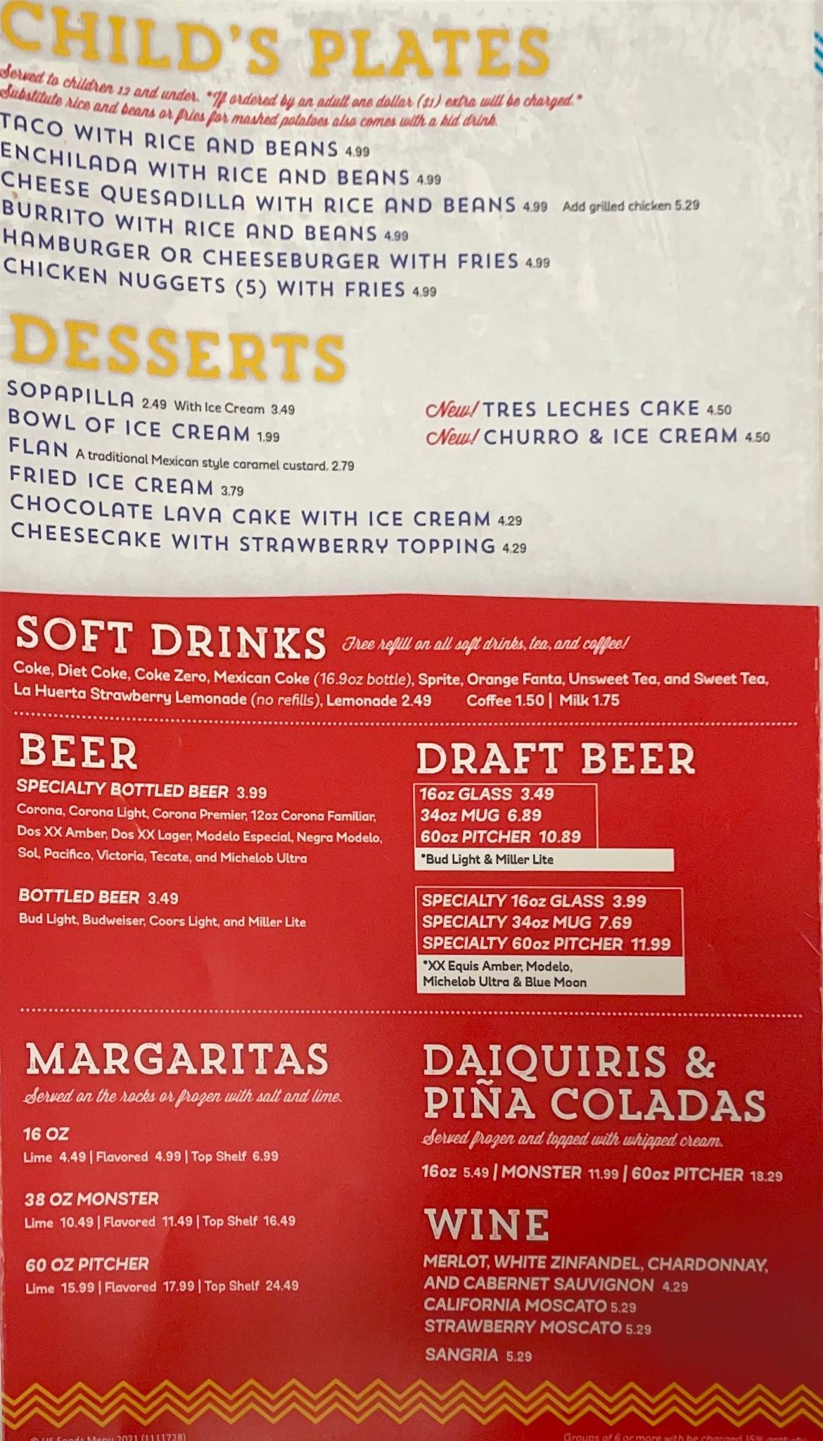 Menu at La Huerta Mexican Restaurant, Fort Smith, Rogers Ave
