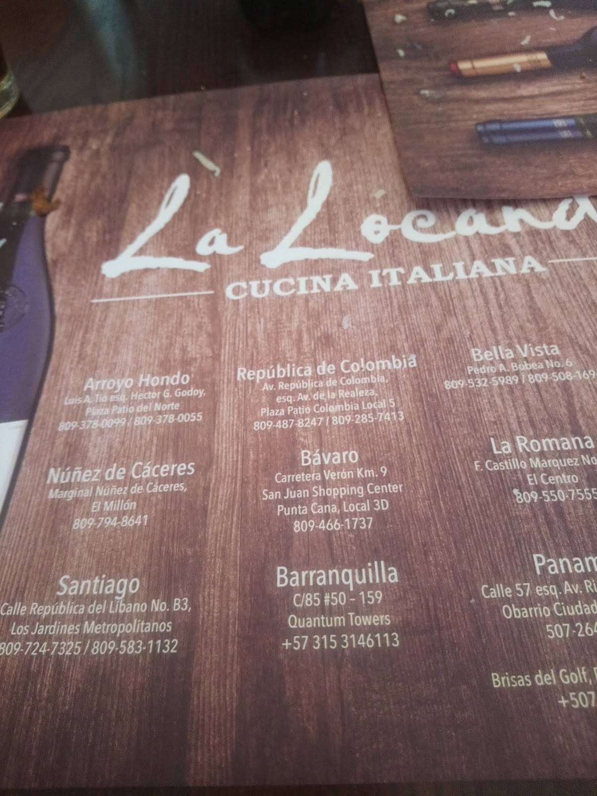 Carta del restaurante La Locanda - Arroyo Hondo, Santo Domingo, F3X5+5H4