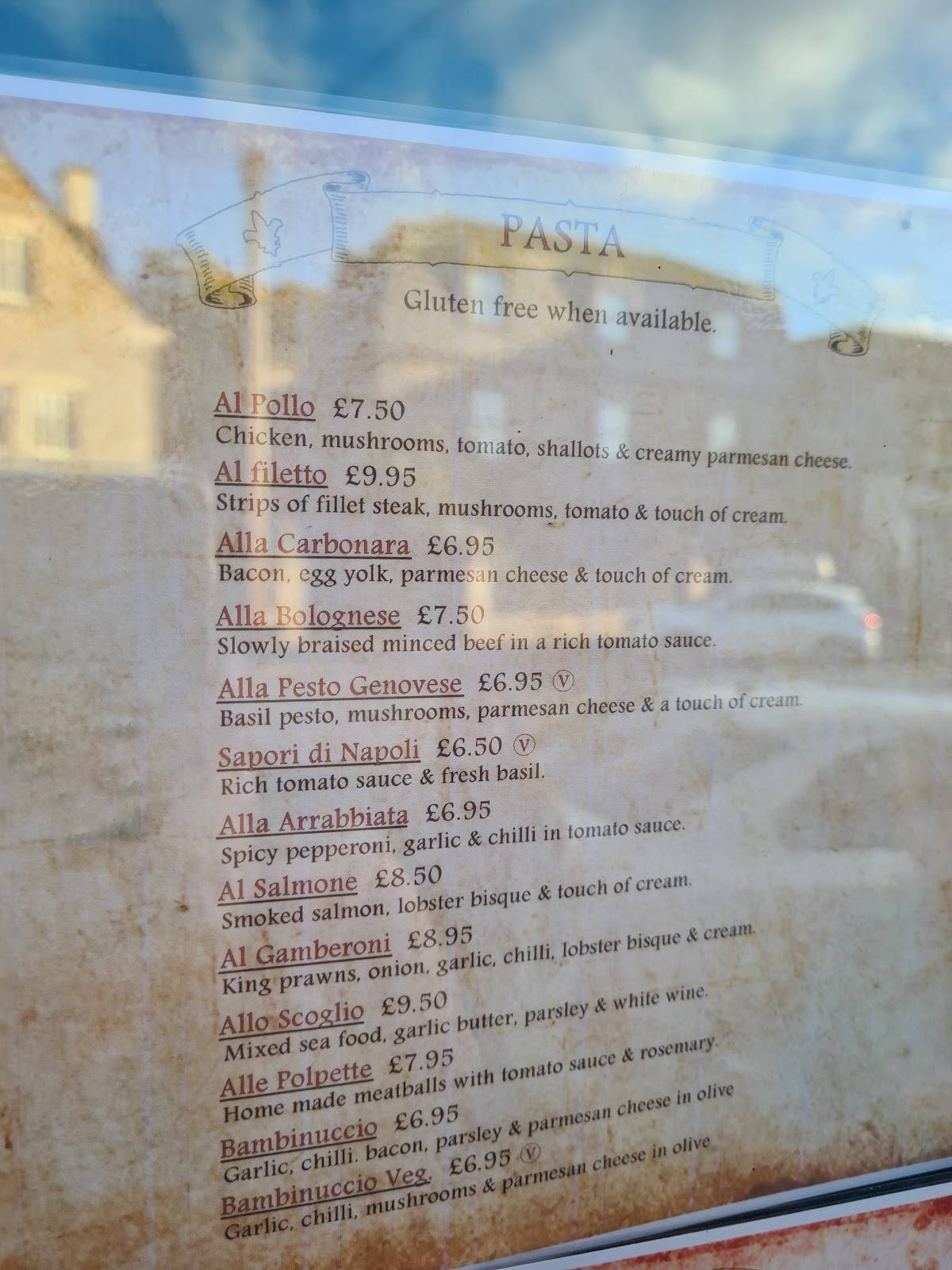 Menu at La Mensa restaurant, Rothbury