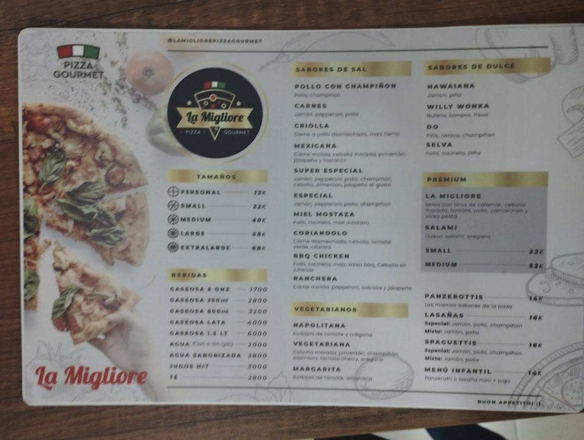 Carta del restaurante La Migliore Pizza Gourmet, Bogotá