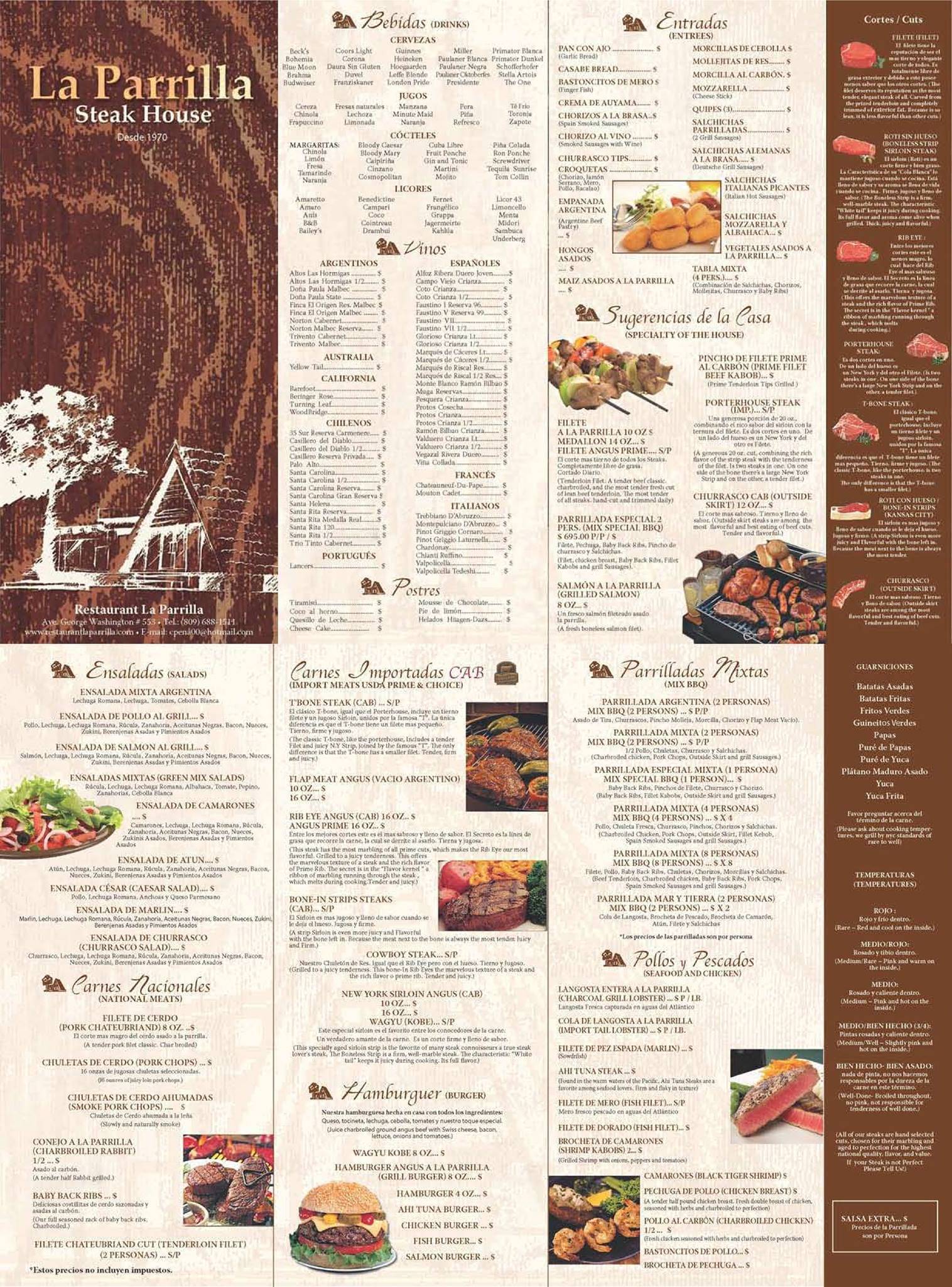 Menu at La Parrilla Steak House, Santo Domingo, Av. George Washington 553