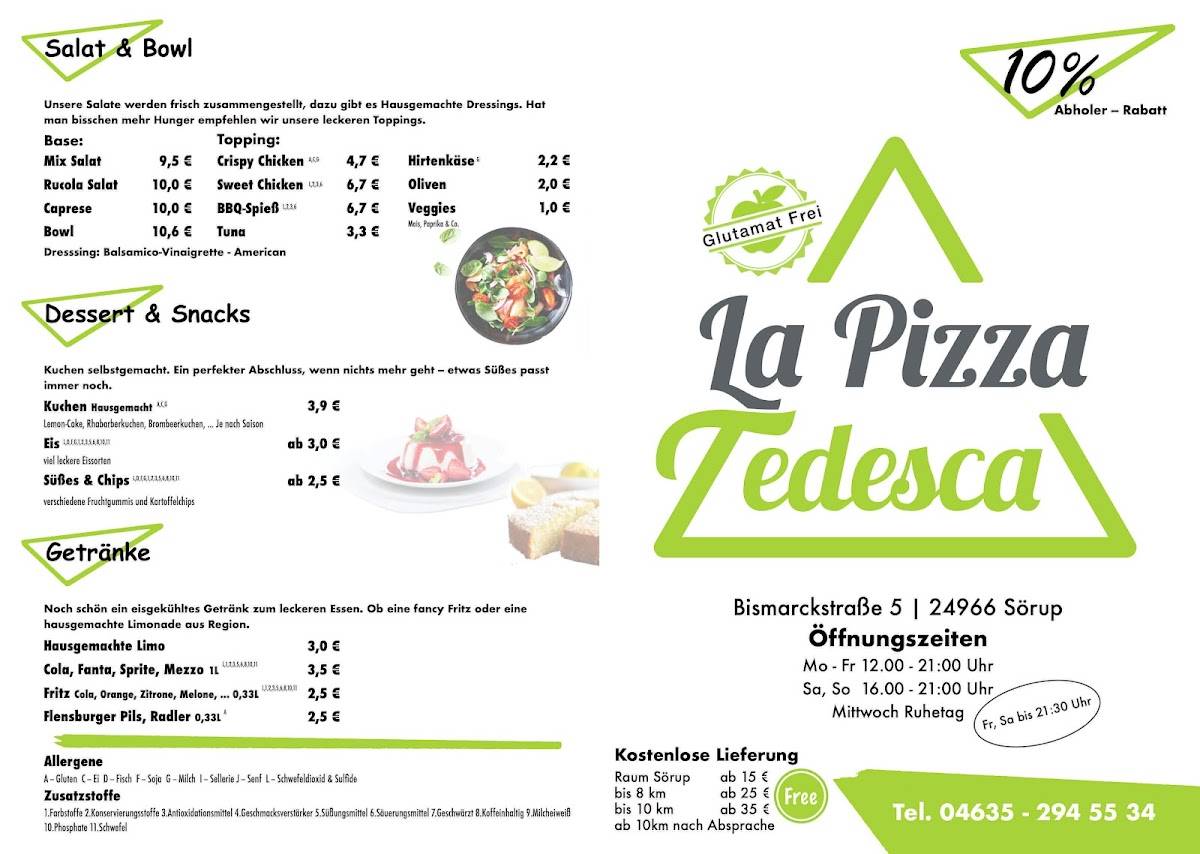 Speisekarte von La Pizza Tedesca, Sörup