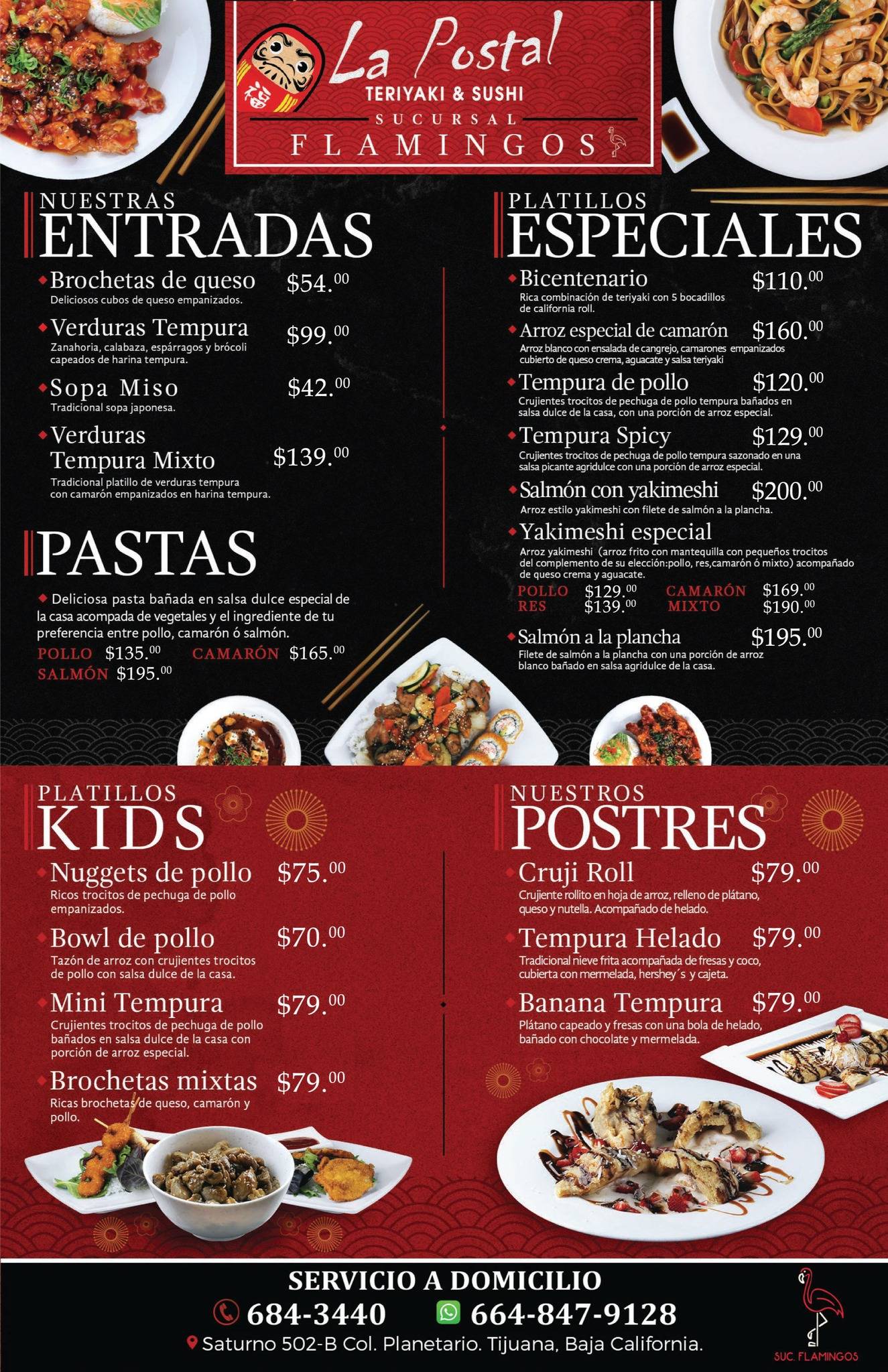 Carta del restaurante La Postal Teriyaki & Sushi Suc, Planetario, Tijuana