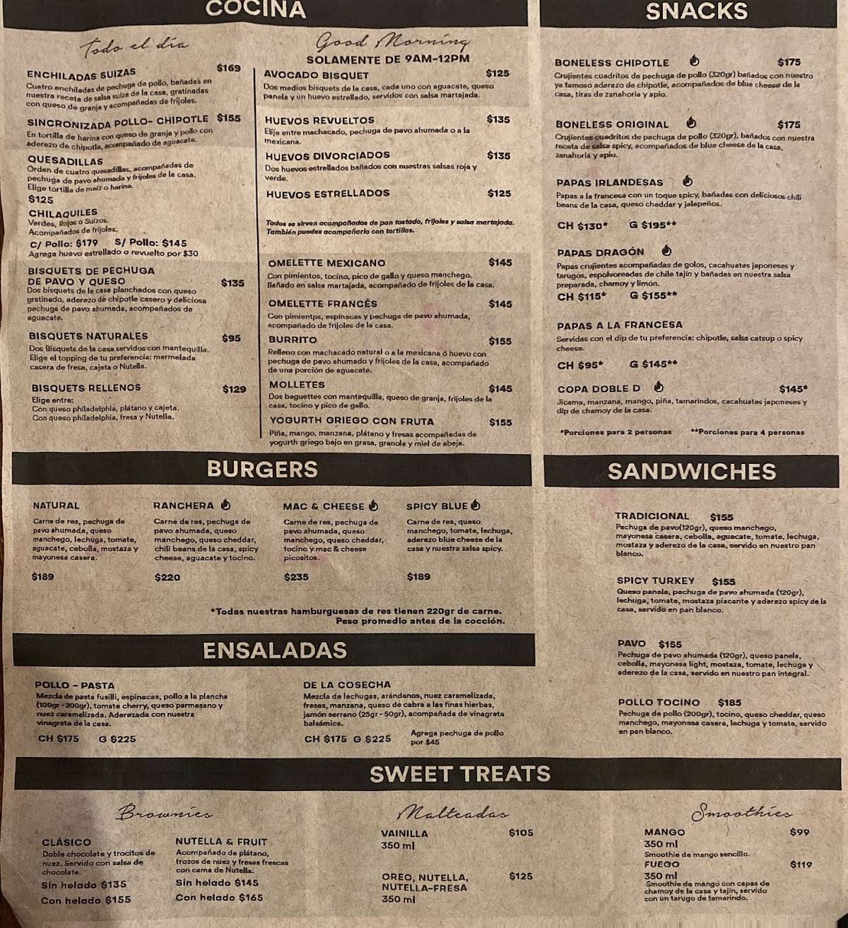 Carta del restaurante La Postrería 77, Saltillo