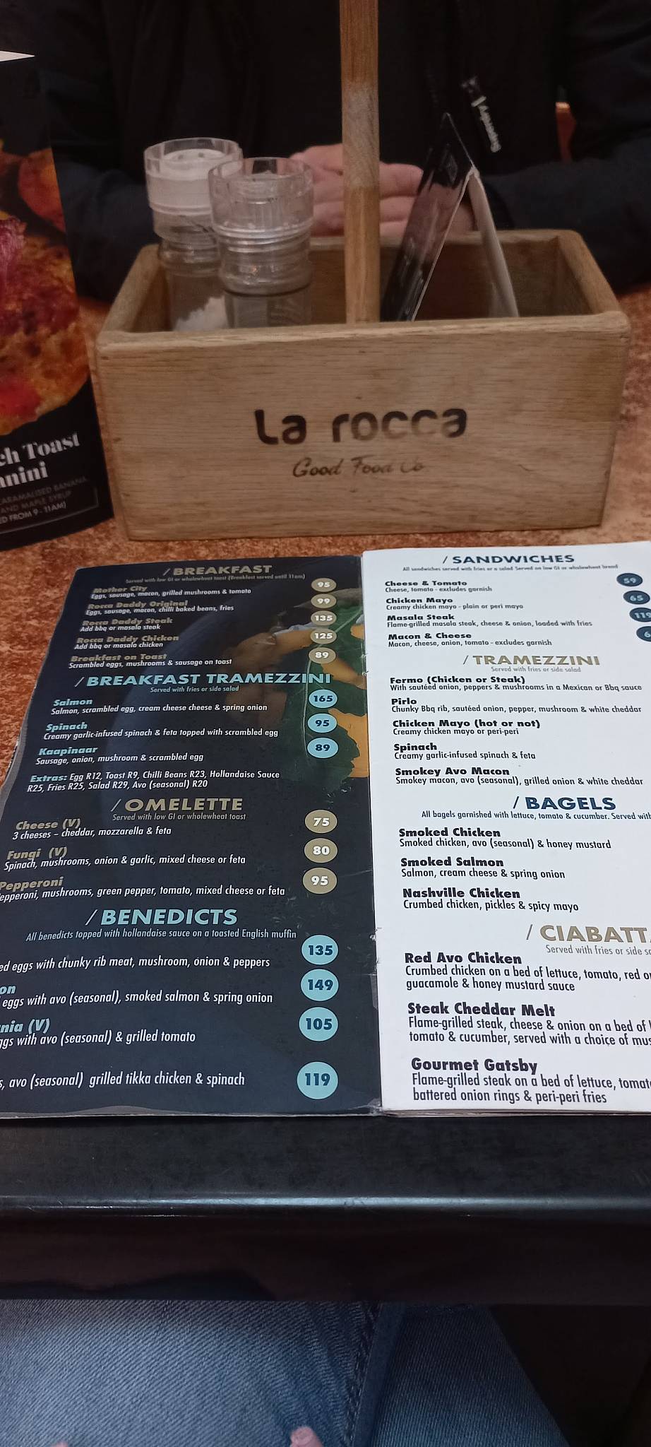 Menu at La Rocca restaurant, Cape Town
