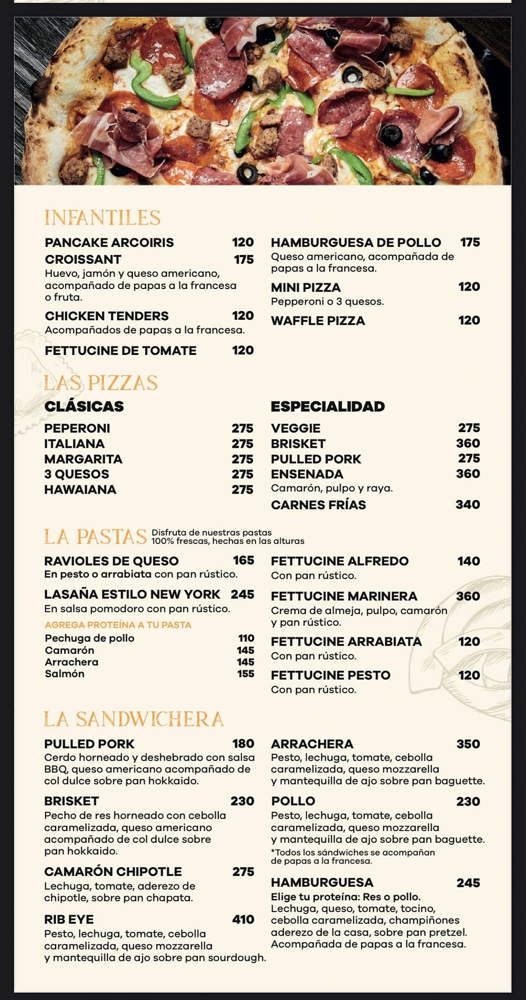 Menu at Dulce Altura restaurant, La Rumorosa