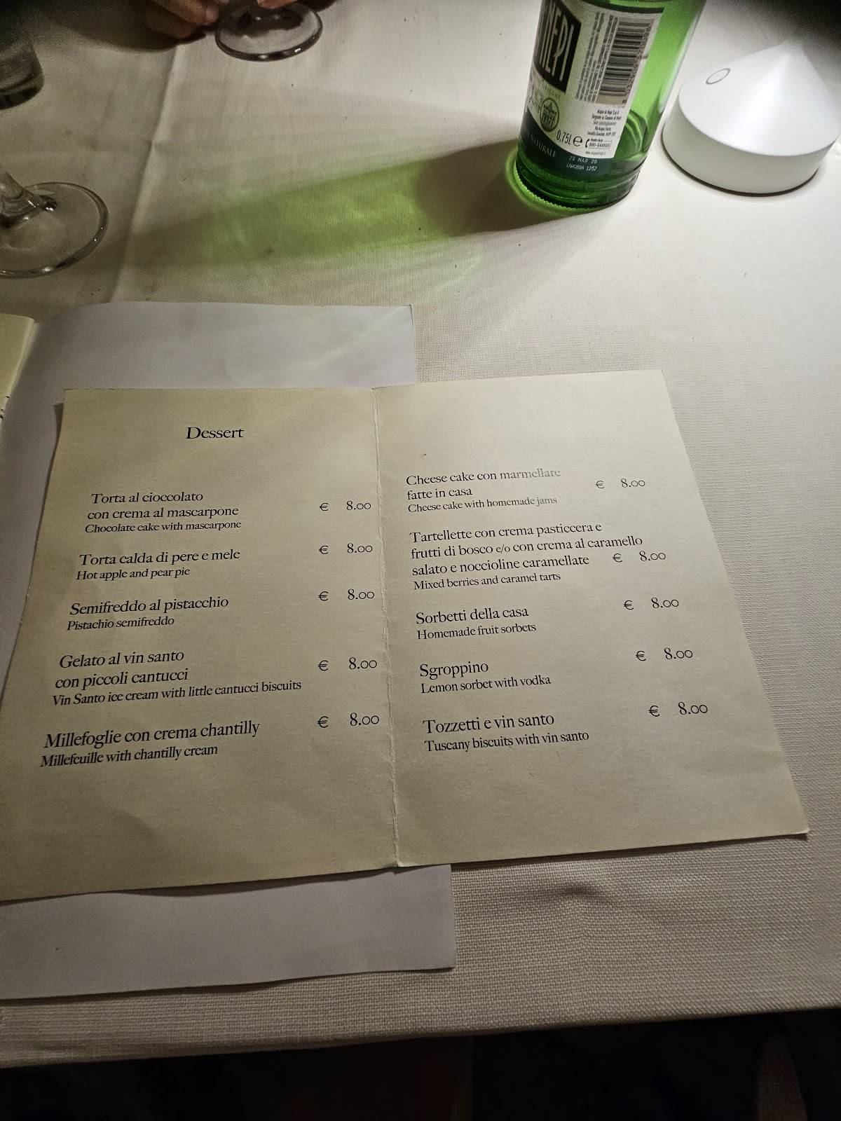 Menu da La Selva ristorante, Selva Nera