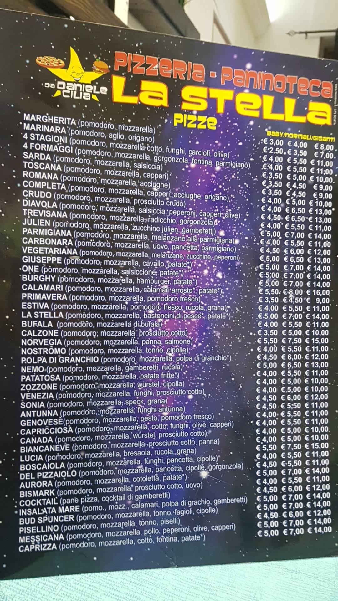 Menu da La Stella ristorante, Porto Torres