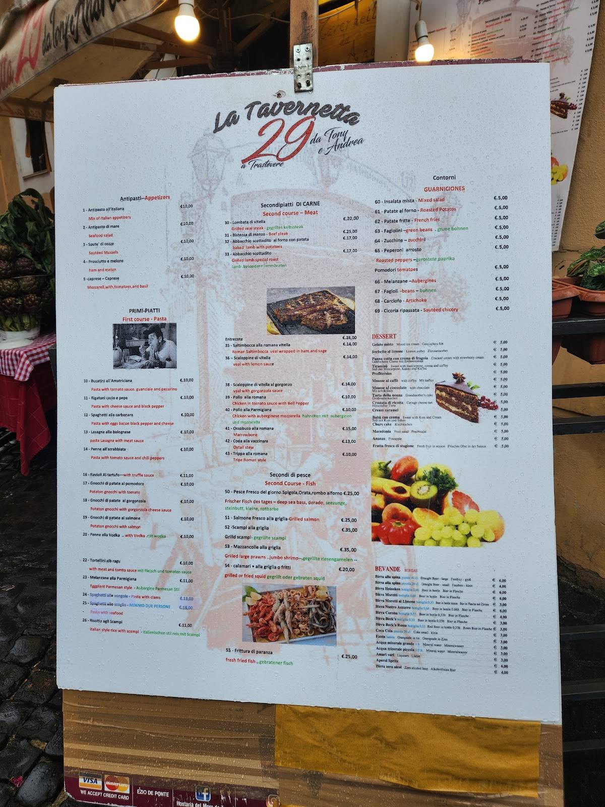 Menu at La Tavernetta 29 da Tony e Andrea pizzeria, Rome