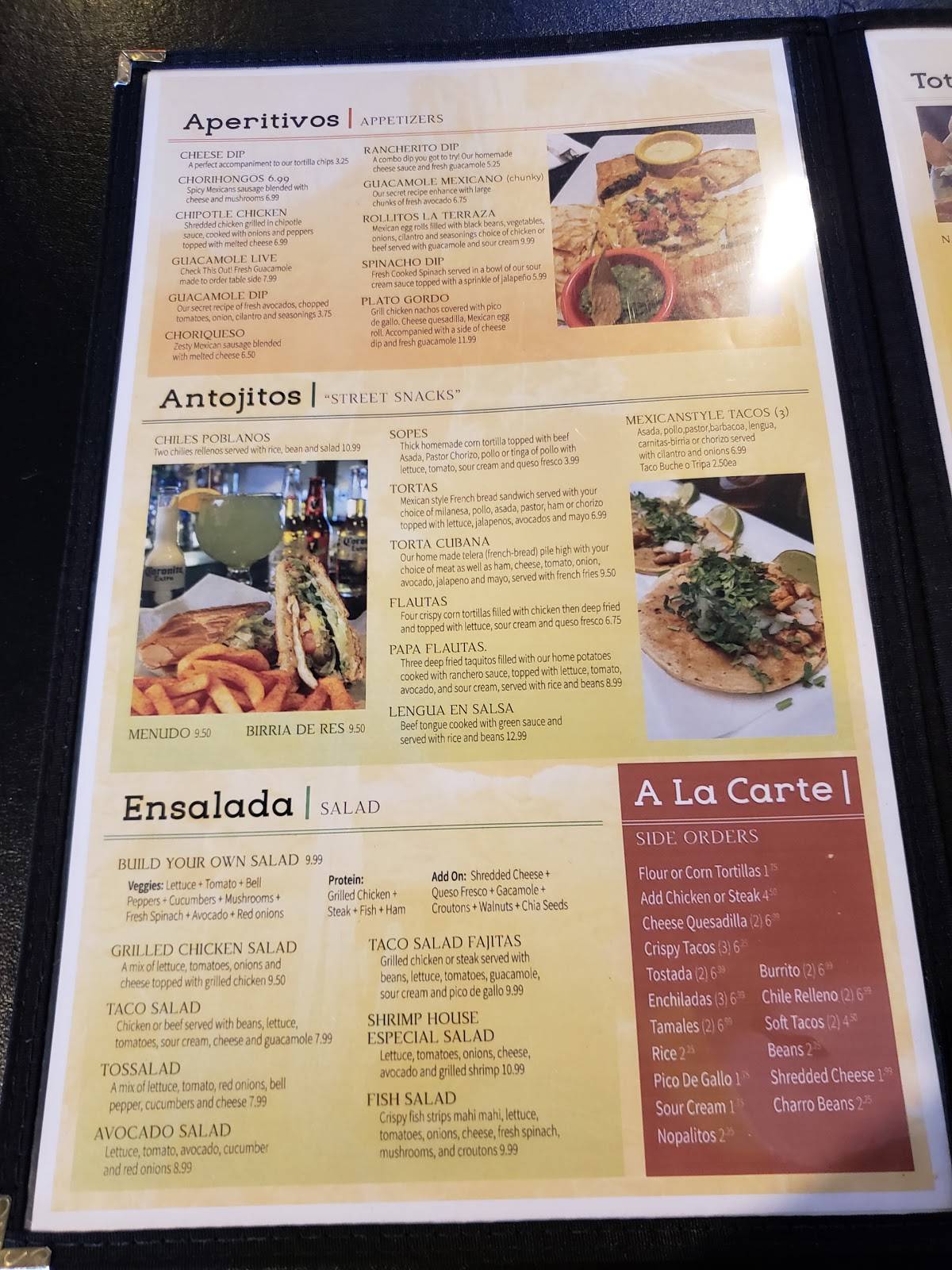 Menu at La Terraza Mexicana Grill restaurant, Columbia