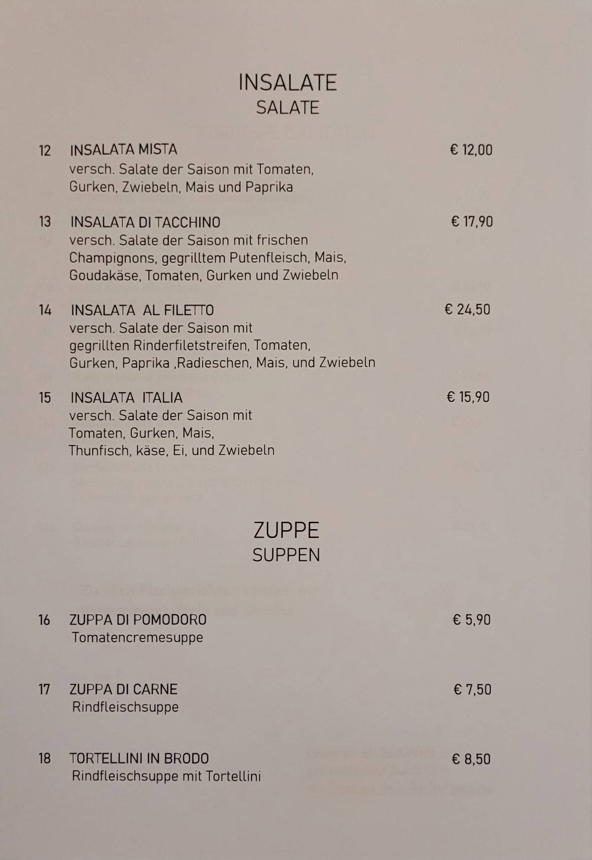 Speisekarte von La Trattoria da Pippo am Schlenderhan restaurant, Bergheim
