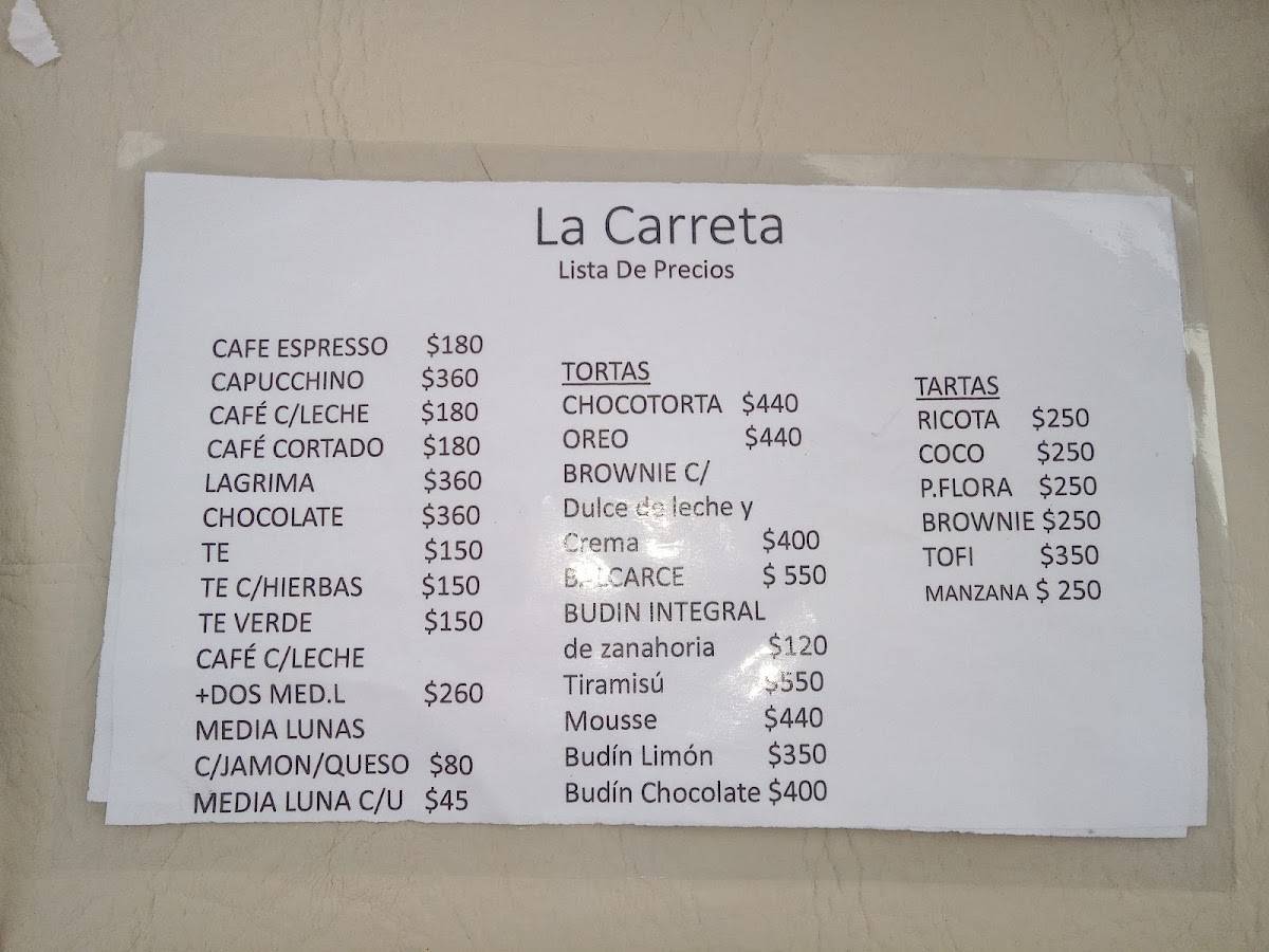 Carta del restaurante La carreta, Abasto