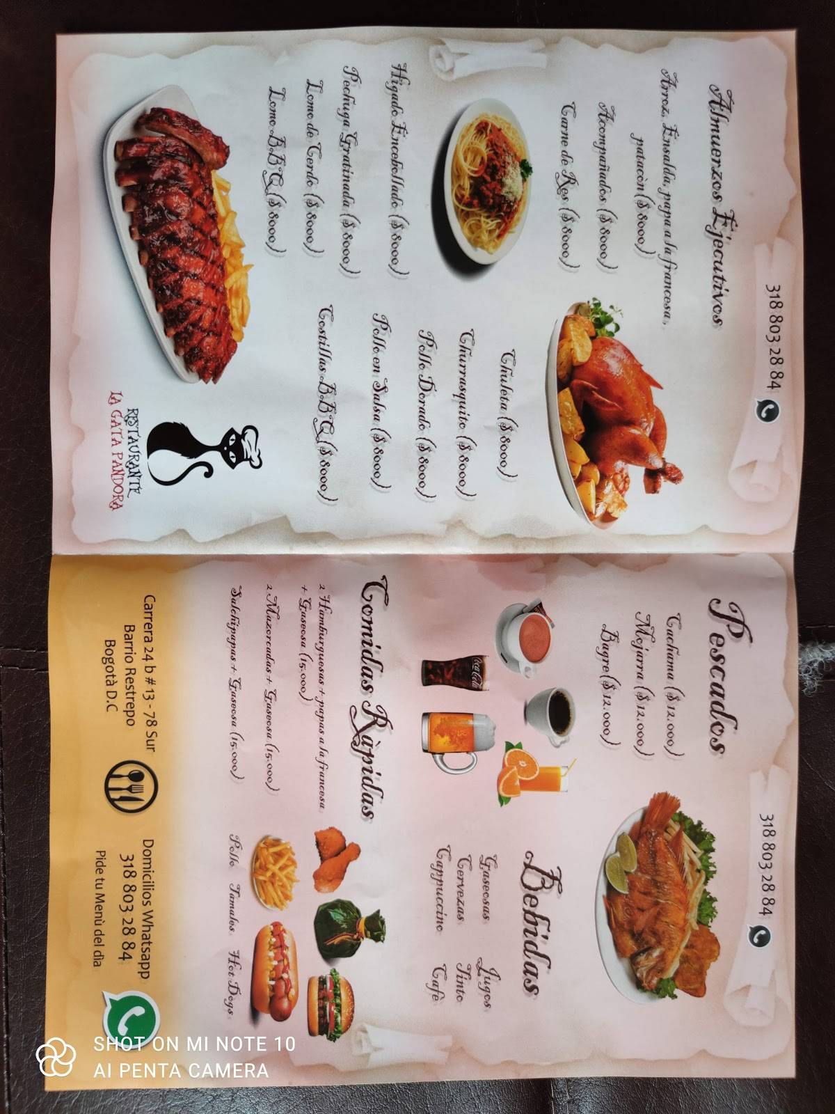 Carta del restaurante La gata Pandora, Bogotá