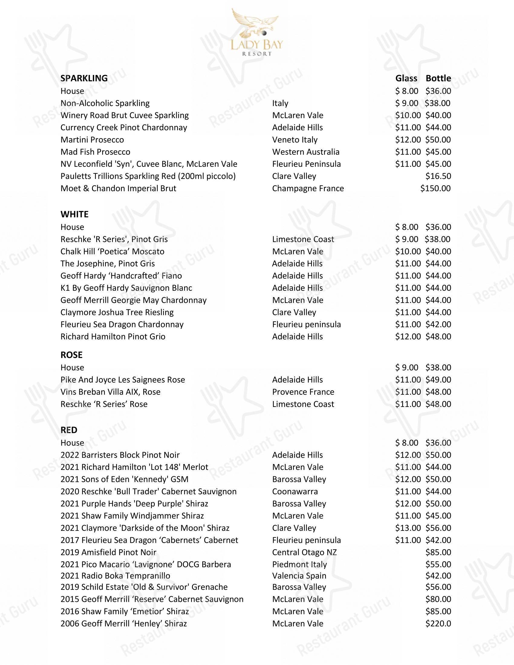 Menu at Lady Bay Resort Bar & Restaurant, Normanville