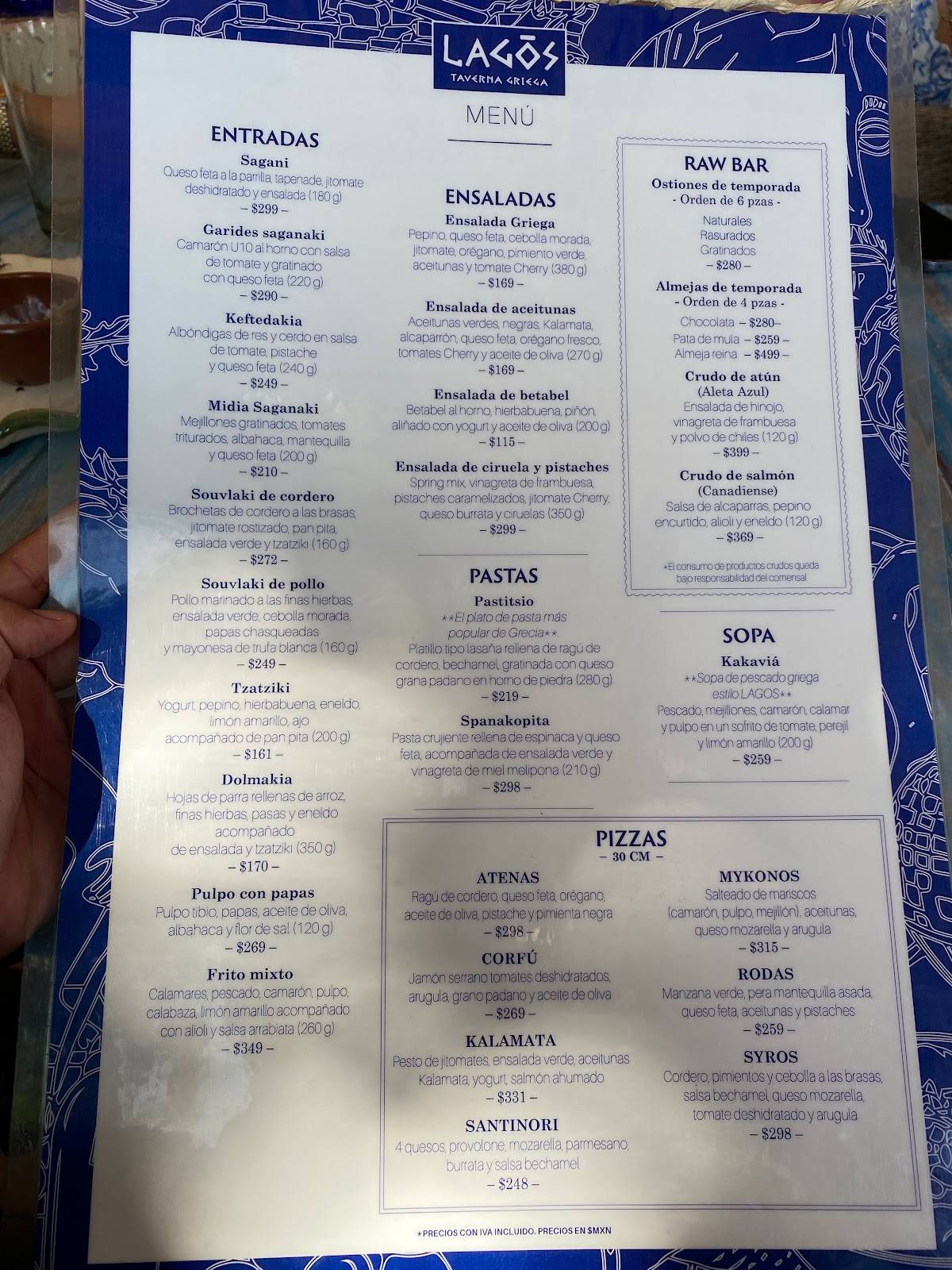 Carta del restaurante Lagos Taverna Griega, Merida, The Harbor