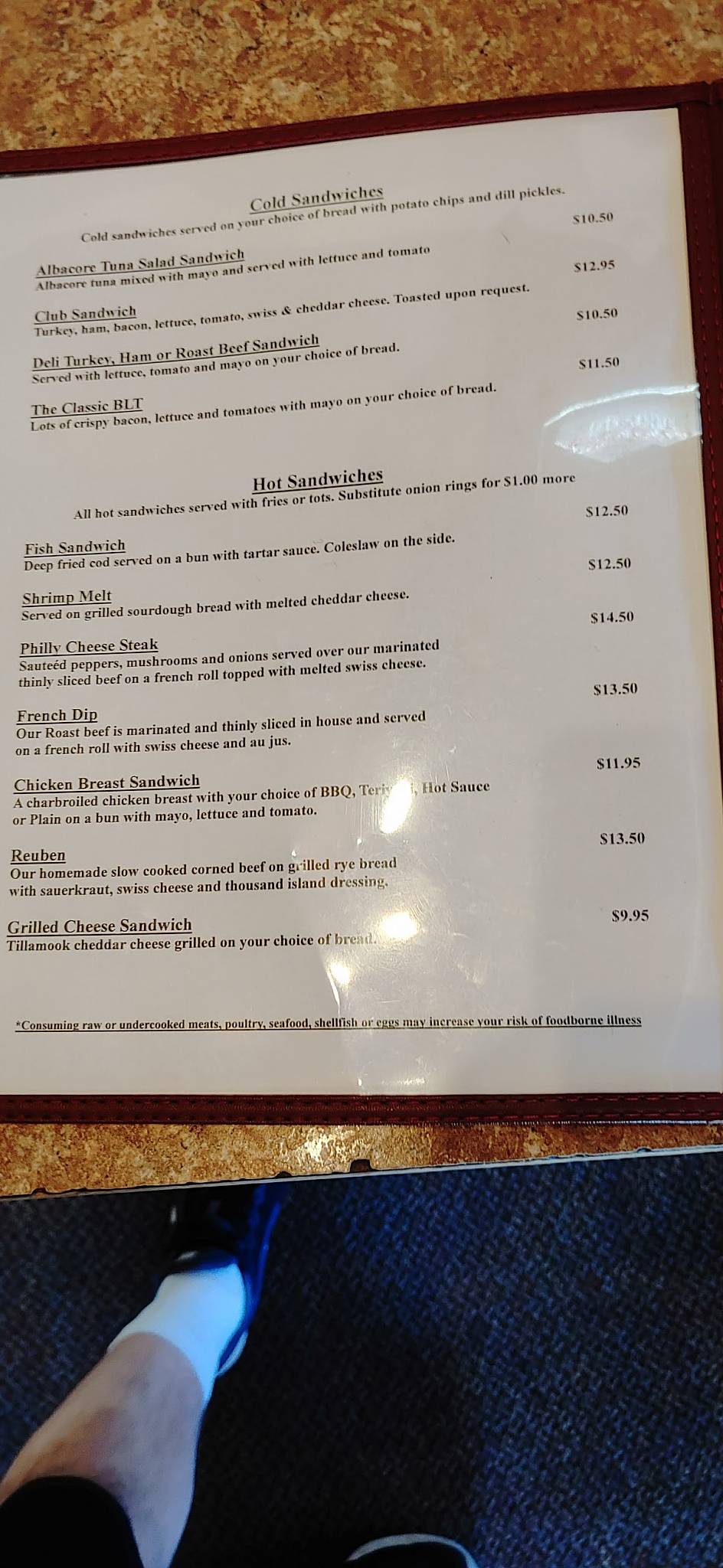 Menu at Lakeside Hideaway restaurant, Rockaway Beach