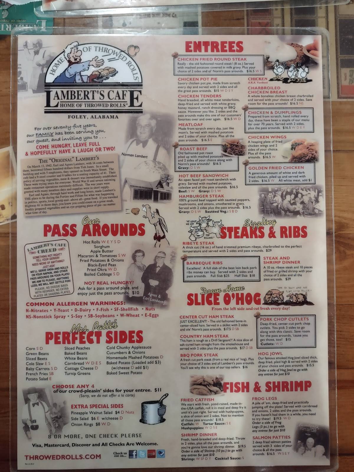 Menu at Lambert's Cafe, Foley, S McKenzie St
