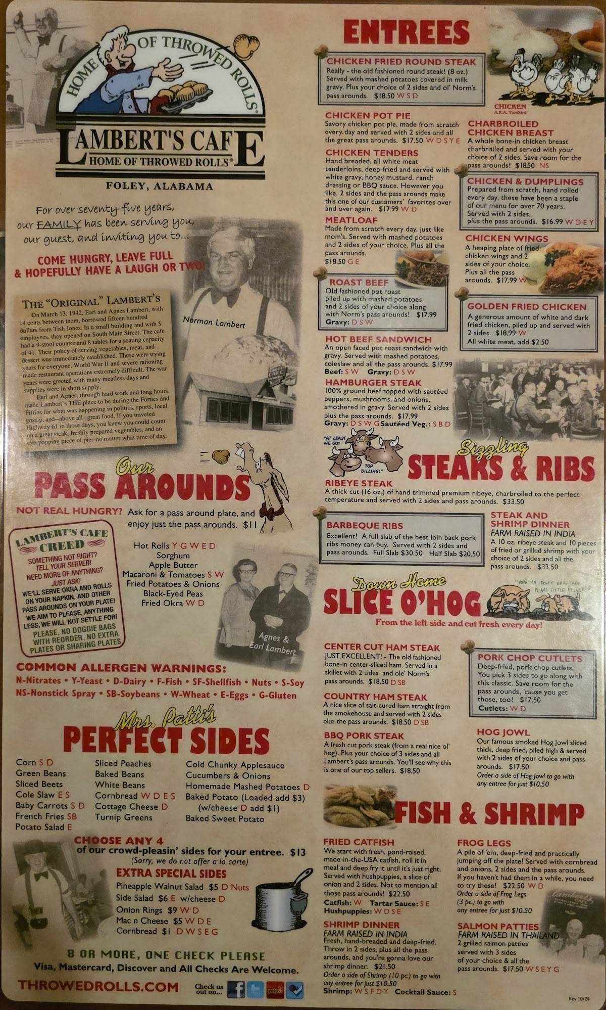Menu at Lambert's Cafe, Foley, S McKenzie St