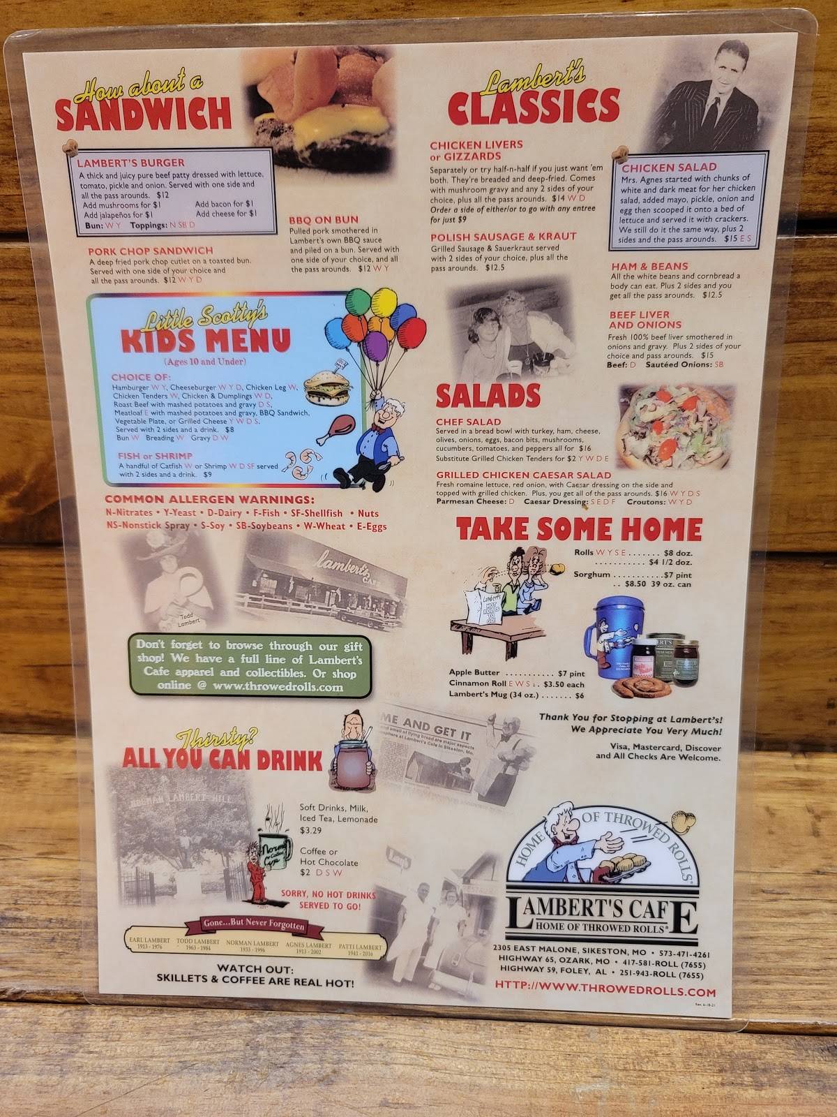 Menu at Lambert's Cafe, Foley, S McKenzie St