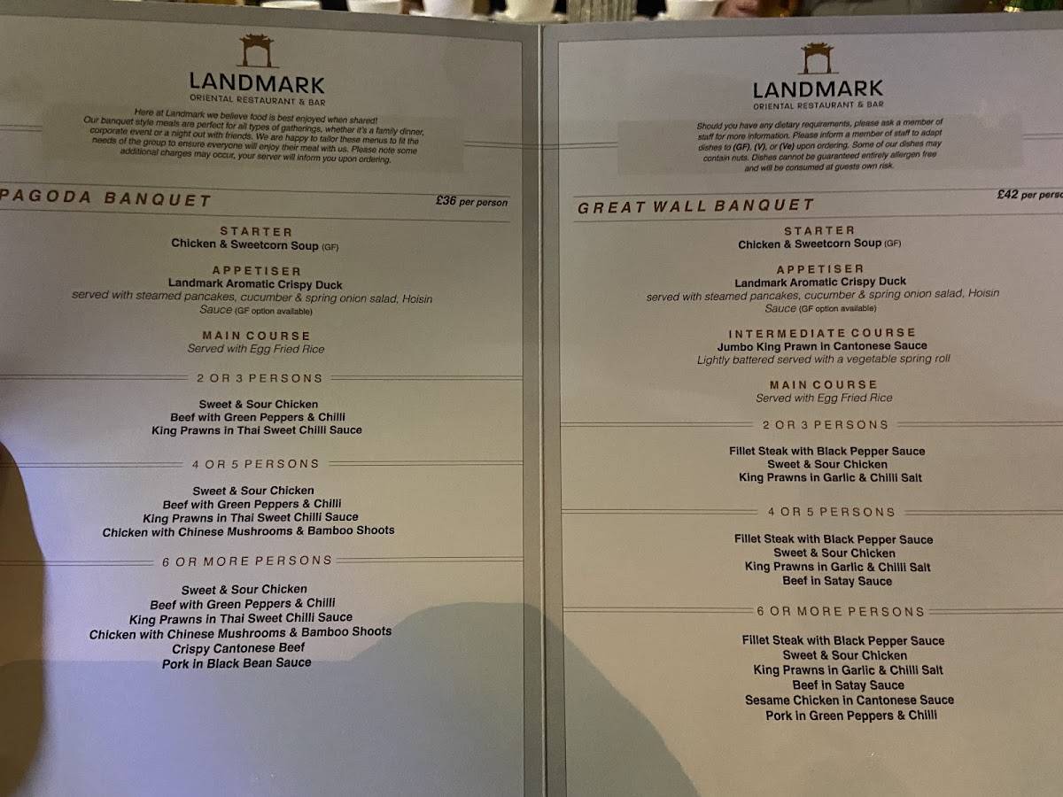 Menu at Landmark Oriental Restaurant and Bar, Newcastle upon Tyne