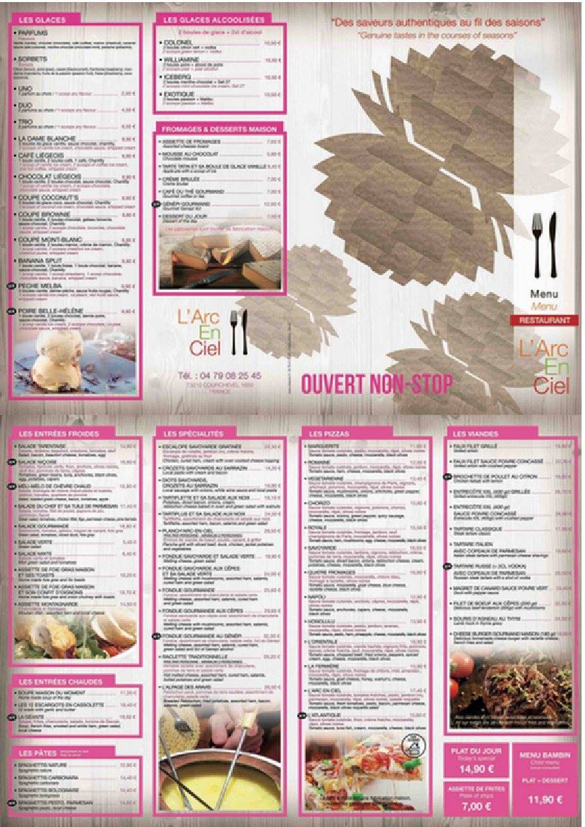 Menu at L'arc en ciel restaurant, Saint-Bon-Tarentaise, 6 Rue du Marquis