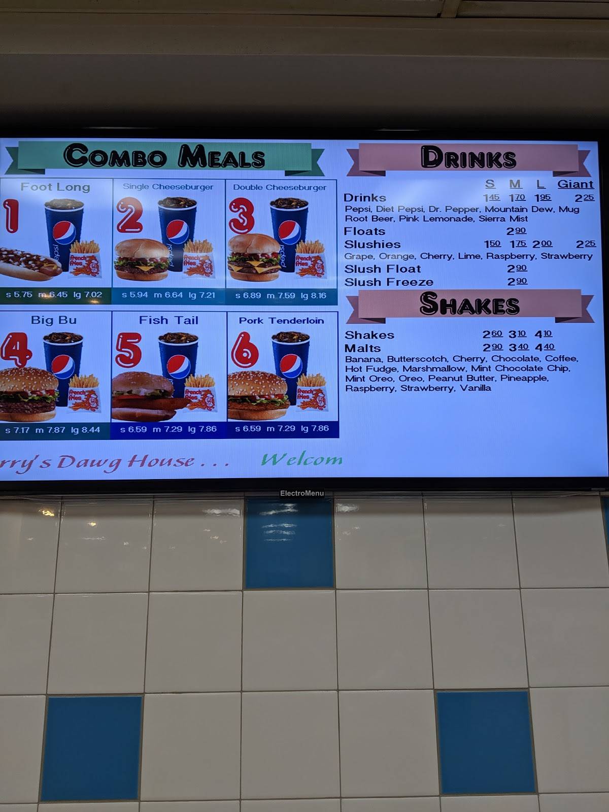 Menu at Larry's Dawg House restaurant, Athens