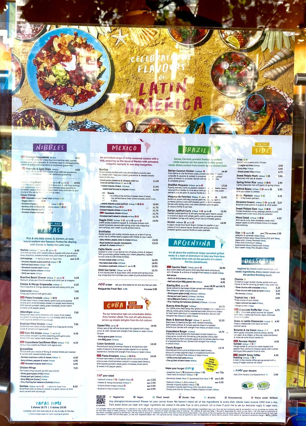 Menu at Las Iguanas - Brighton restaurant, Brighton, 7-8 Jubilee St