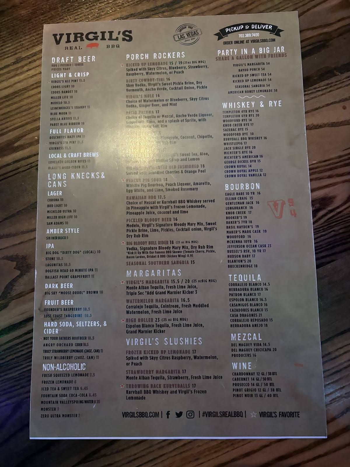 Menu at Virgil's Real BBQ - Las Vegas, Las Vegas