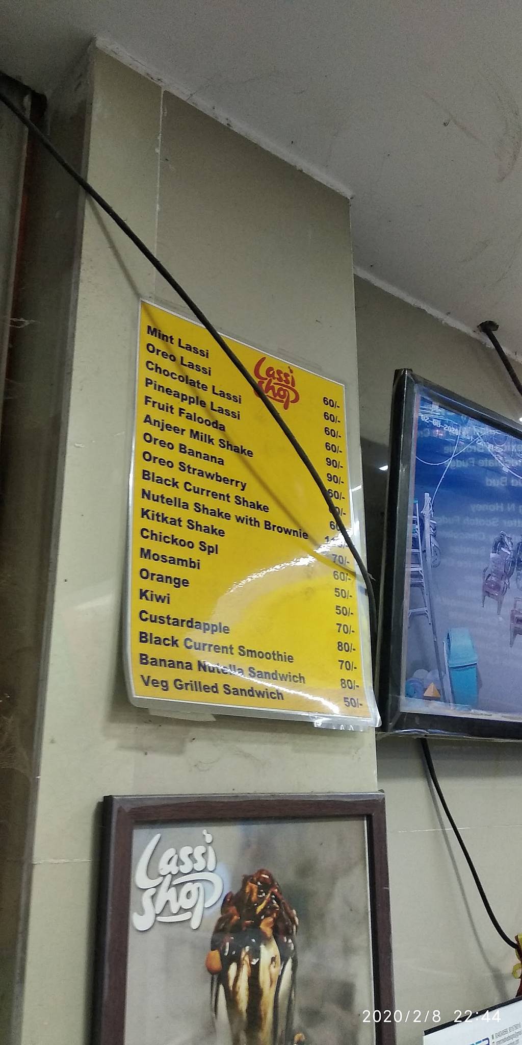 Menu at Lassi shop Tolichowki, Hyderabad