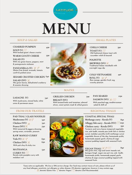 Menu at Latitude 28, New Delhi
