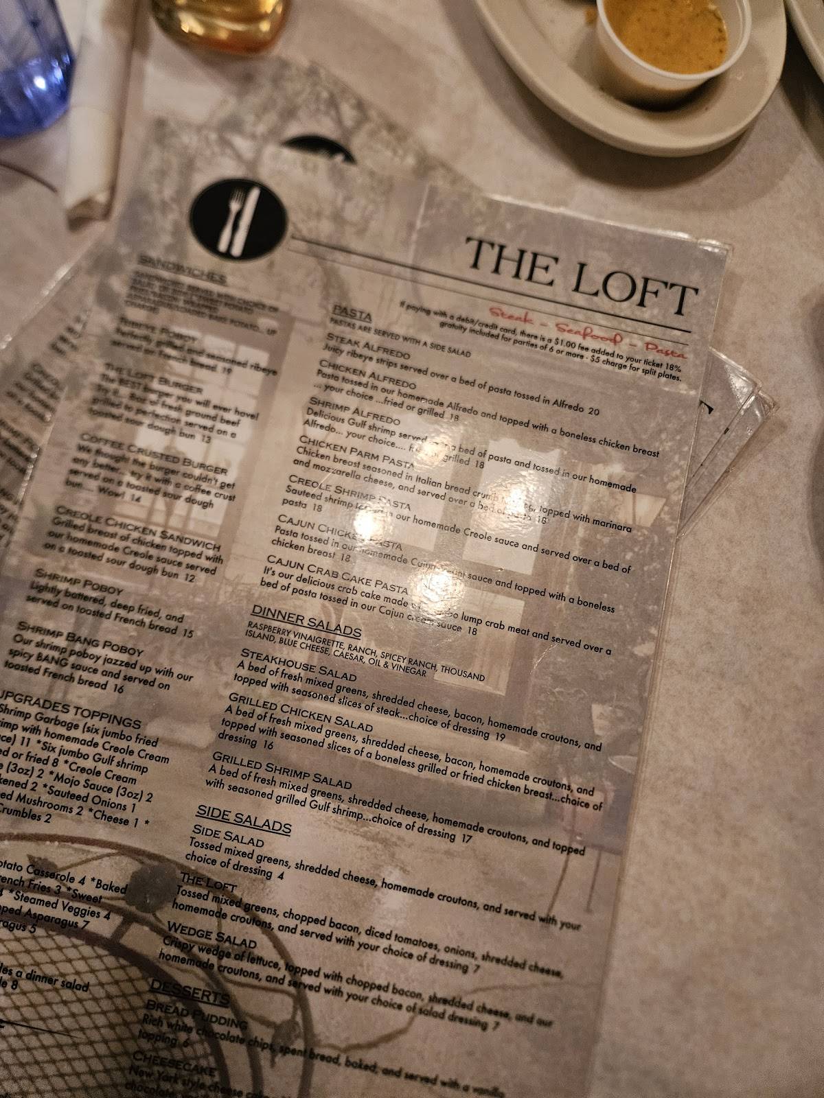 Menu at The Loft steakhouse, Laurel, 535 Central Ave