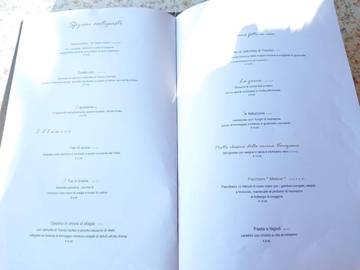 Menu au La Frasca restaurant, Pavia di Udine