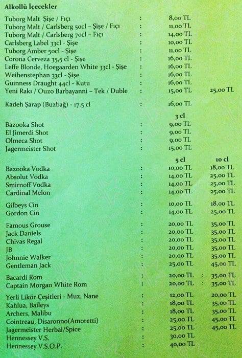 Menu at Layla Cafe, Istanbul, Kazasker Sk. No: 13