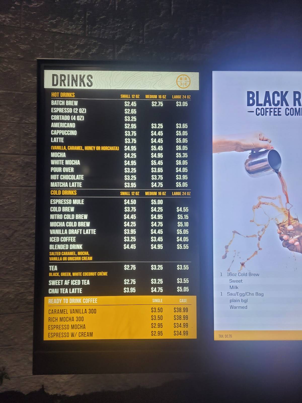 Menu at Black Rifle Coffee Company, Layton