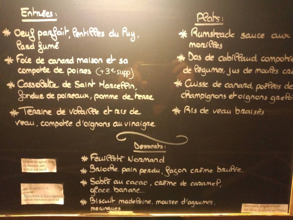 Menu au Le Beau Rivage restaurant, Saint-Jean-les-Deux-Jumeaux