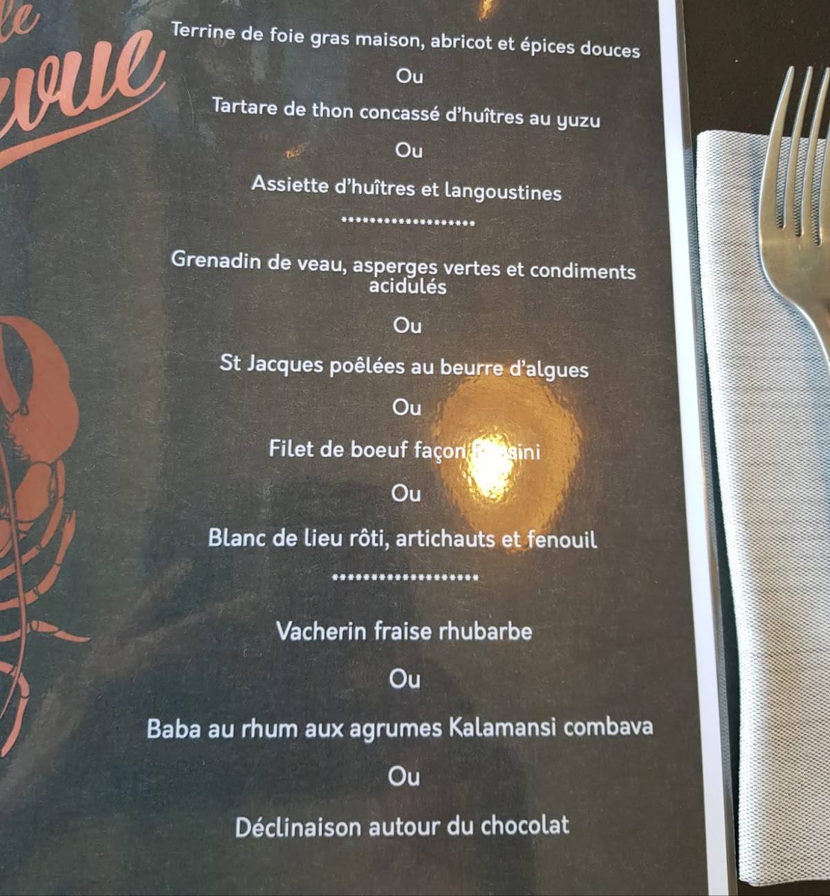 Menu au Le Bellevue restaurant, Roscoff