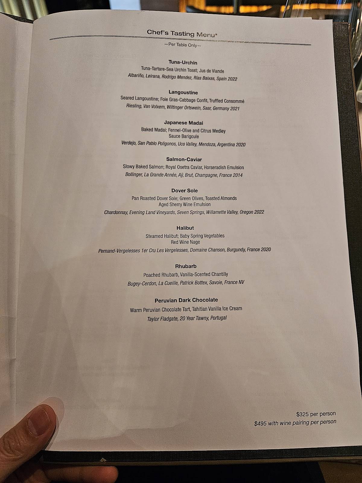 Menu at Le Bernardin restaurant, West New York, 155 W 51st St