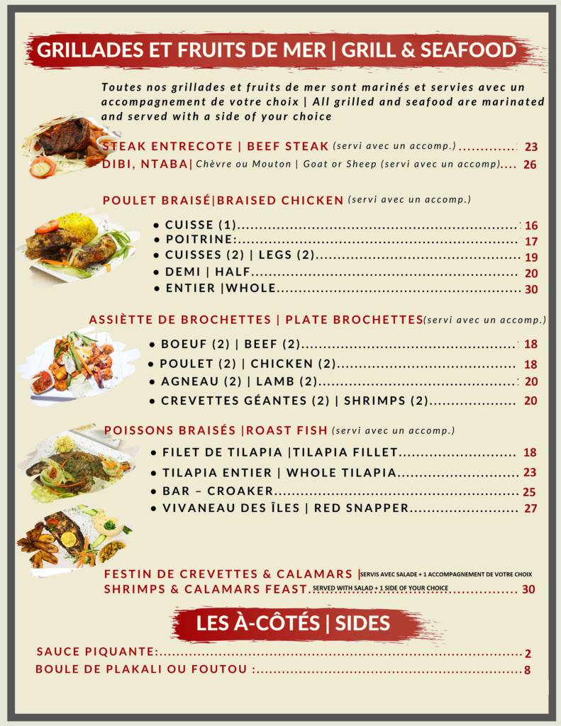 Menu at Le Bled Resto Lounge restaurant, Montréal