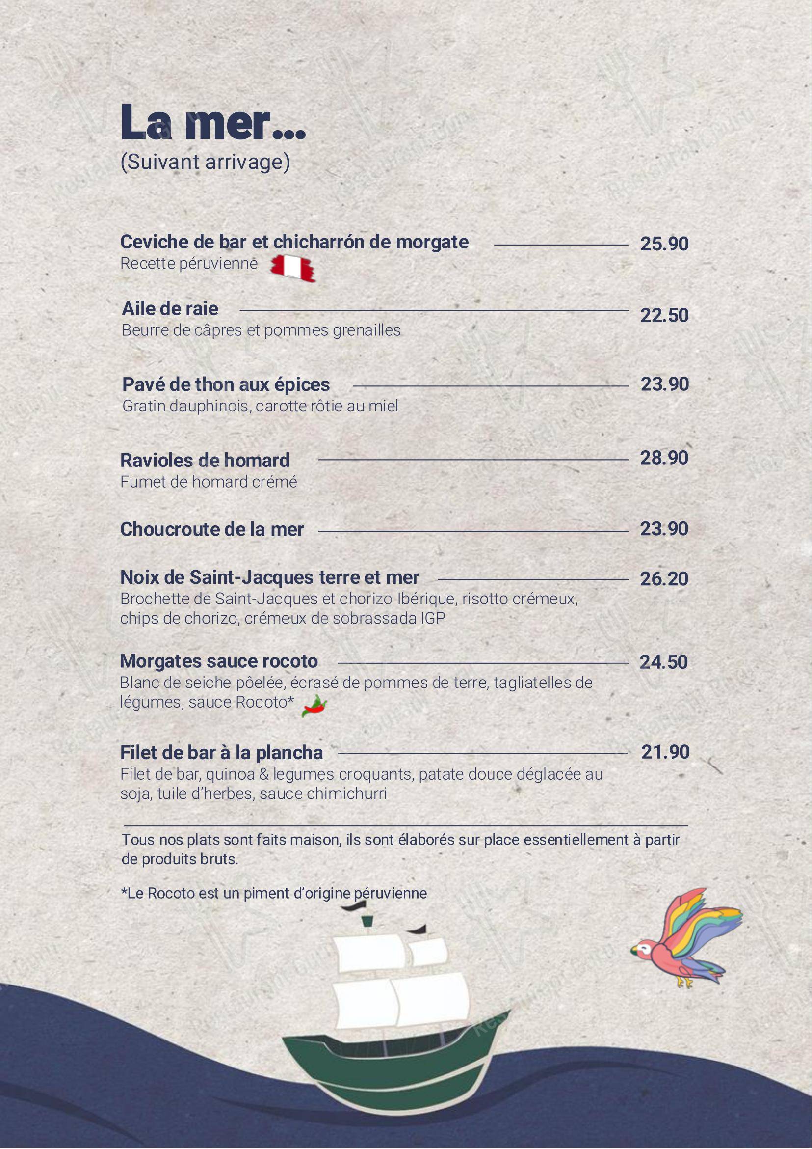 Menu au Le Boucanier restaurant, Arzon, 3 Rue du Général de Gaulle