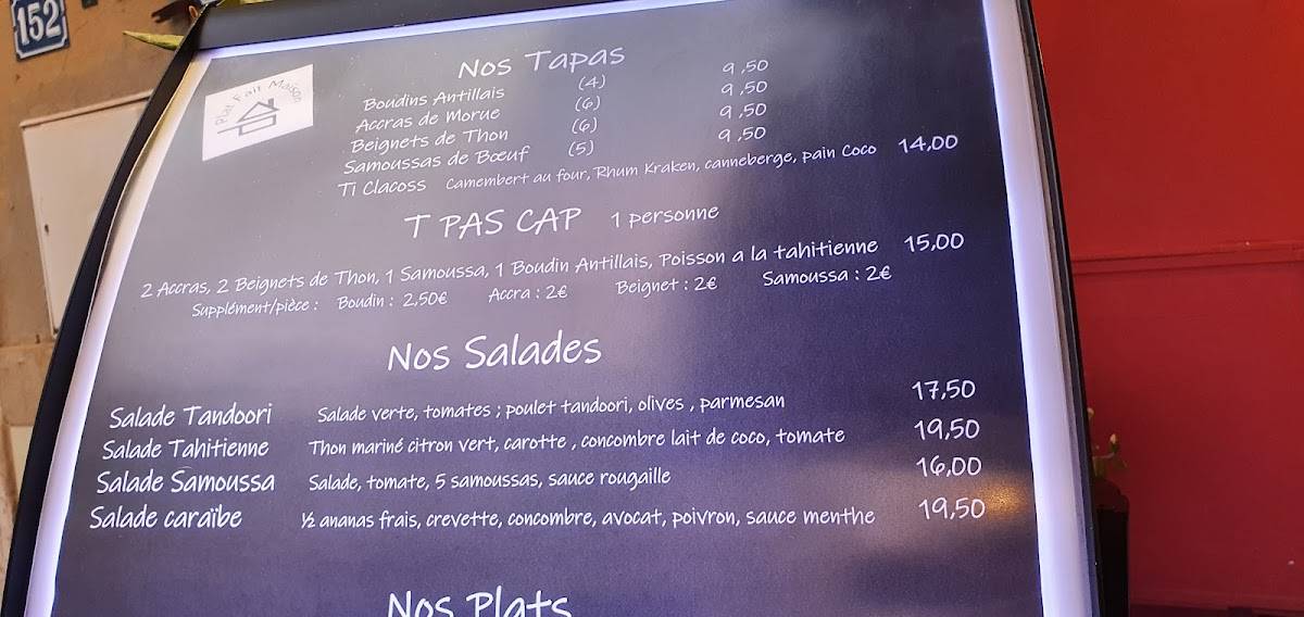 Menu at Le Cap - Restaurant Antillais, La Ciotat