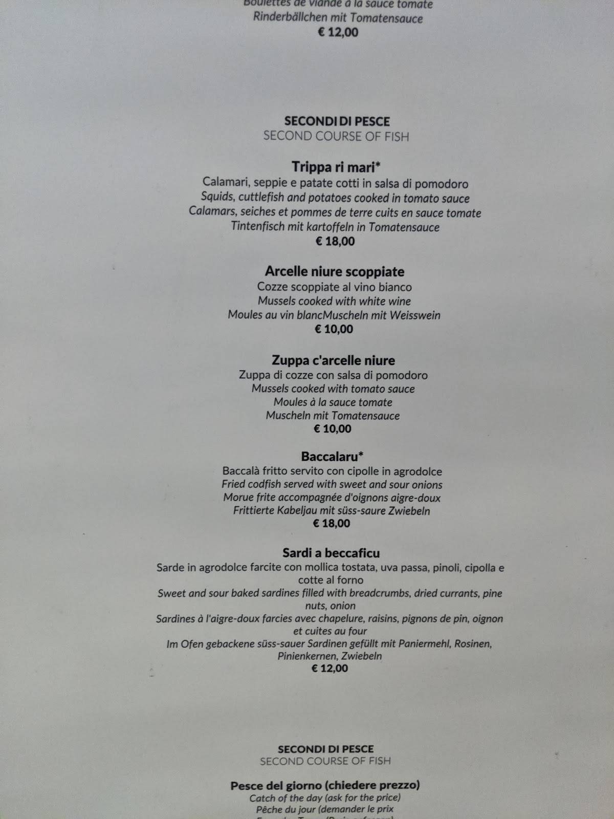 Menu da Le Chat Noir ristorante, Cefalù